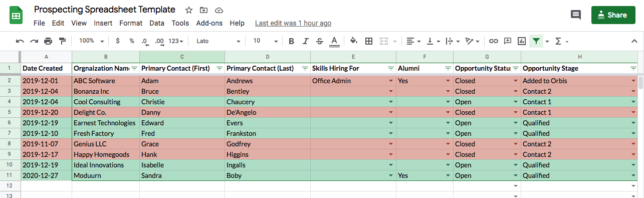 Prospecting Spreadsheet – Industry Partner Engagement Toolkit